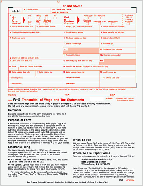 Tax Forms - W-3 Laser Transmittal of Income | Costco Checks